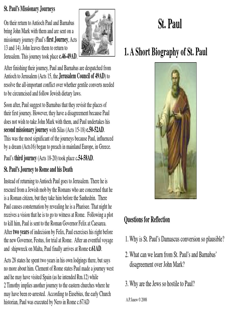A Short Biography of ST Paul | PDF | Acts Of The Apostles | Paul The ...