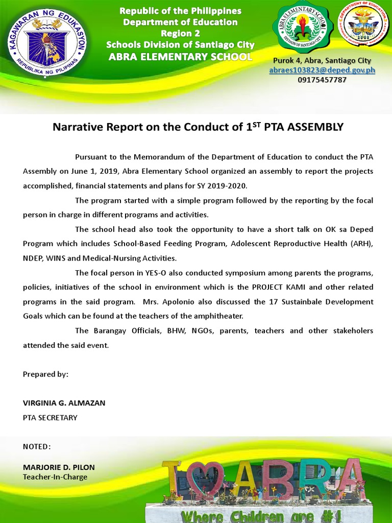Narrative Report On Firs Pta Assembly June | PDF | Public Sphere
