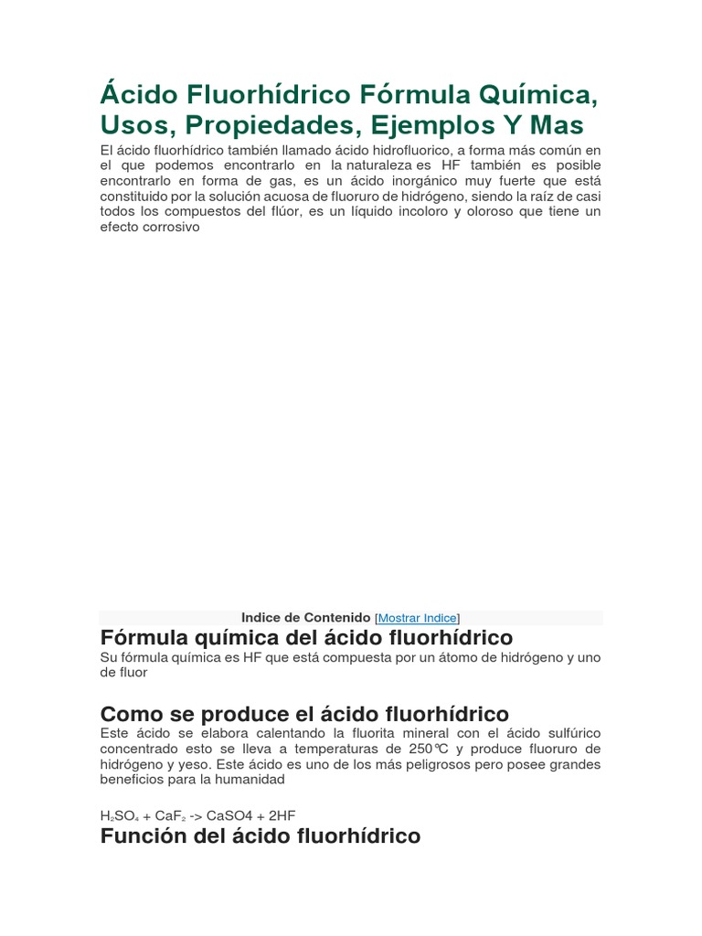 Ácido Fluorhídrico Fórmula Química | PDF | Flúor | Ácido