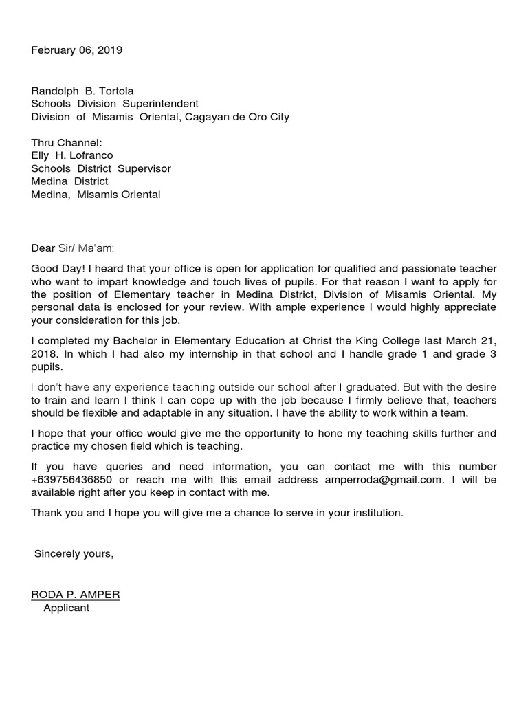 DEPED Application Letter | PDF