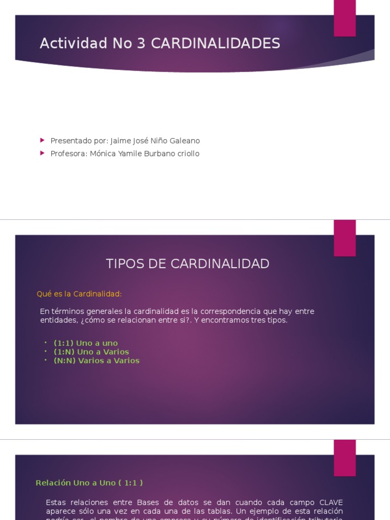 Tipos de Cardinalidad | PDF | Bases de datos | Datos de computadora
