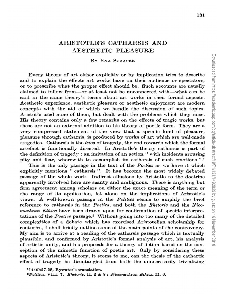 Aristotle'S Catharsis and Aesthetic Pleasure: by Eva Schaper | PDF ...