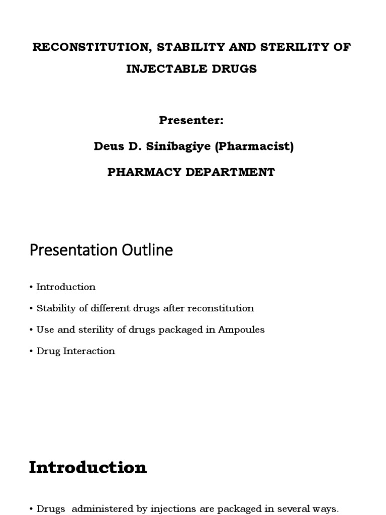 Reconstitution, Stability and Sterility of Injectable Drugs | PDF ...