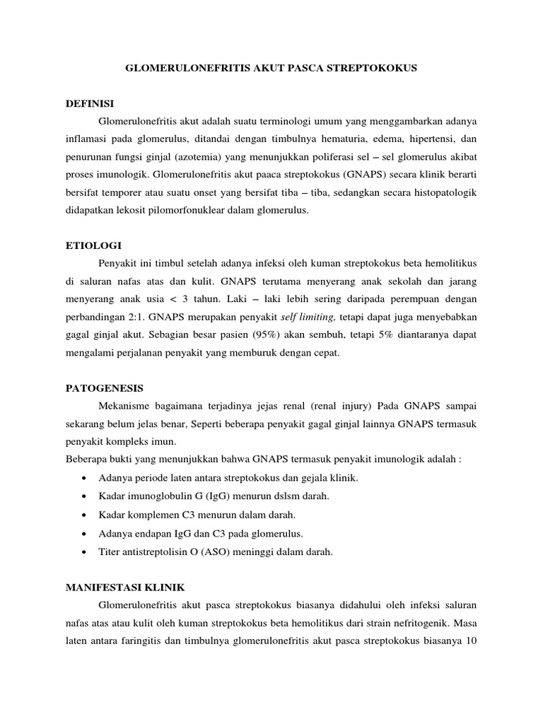 Makalah Glomerulonefritis Akut Pasca Streptokokus | PDF Makalah Glomerulonefritis Akut Pasca Streptokokus | PDF
