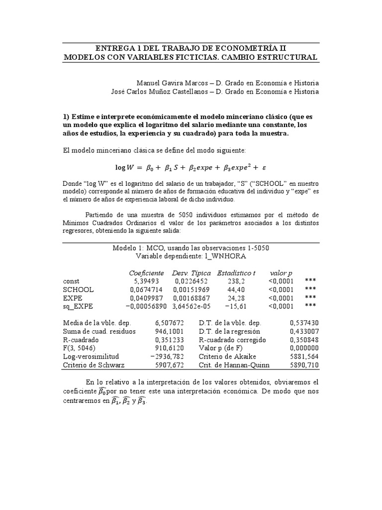 Práctica 1 Econometría II | PDF | Mínimos cuadrados ordinarios | Econometría