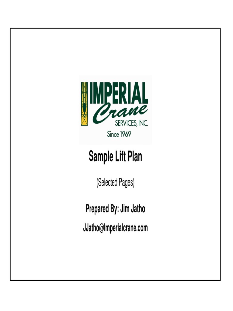Sample Lift Plan: Prepared By: Jim Jatho | PDF | Crane (Machine ...