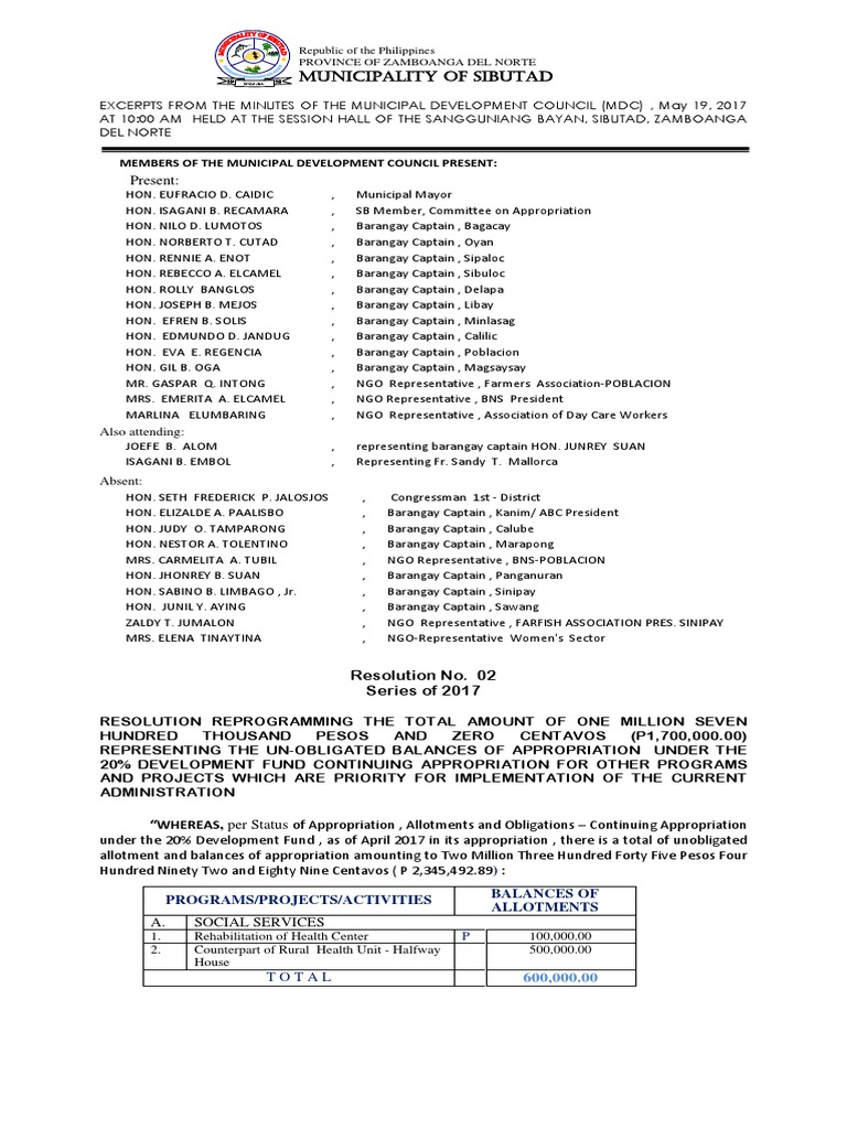 Municipality of Sibutad: Members of The Municipal Development Council ...