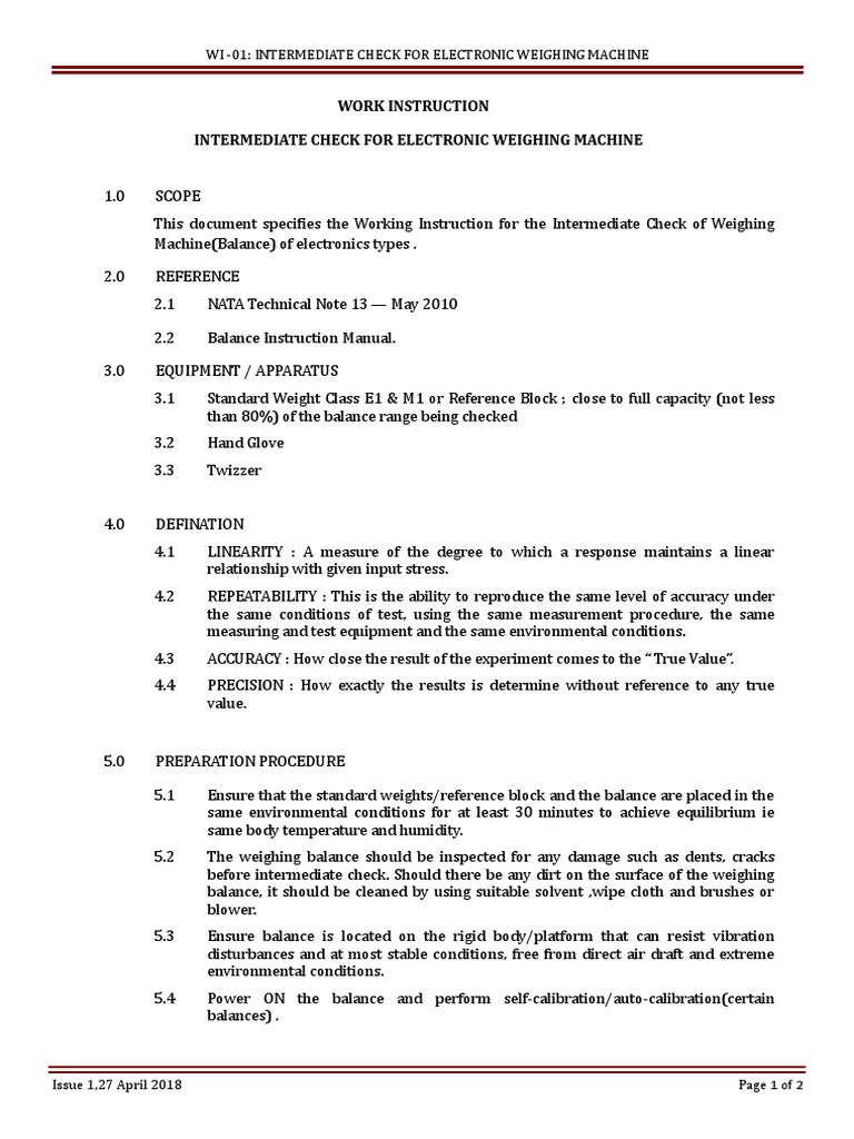 WI - Intermediate Check Balance | PDF | Weighing Scale | Accuracy And ...