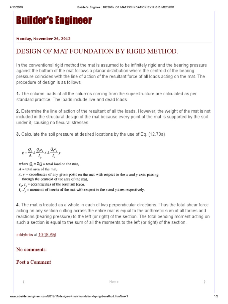 Builder's Engineer - Design of Mat Foundation by Rigid Method | PDF ...
