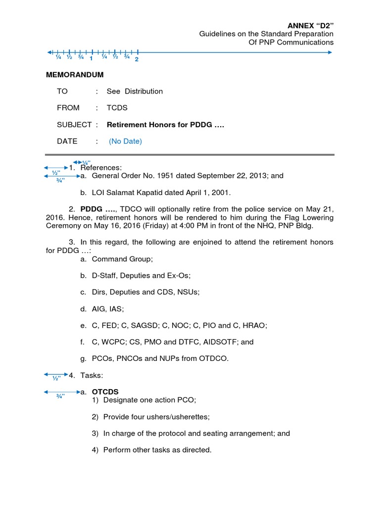 Annex D2 - Sample Memorandum