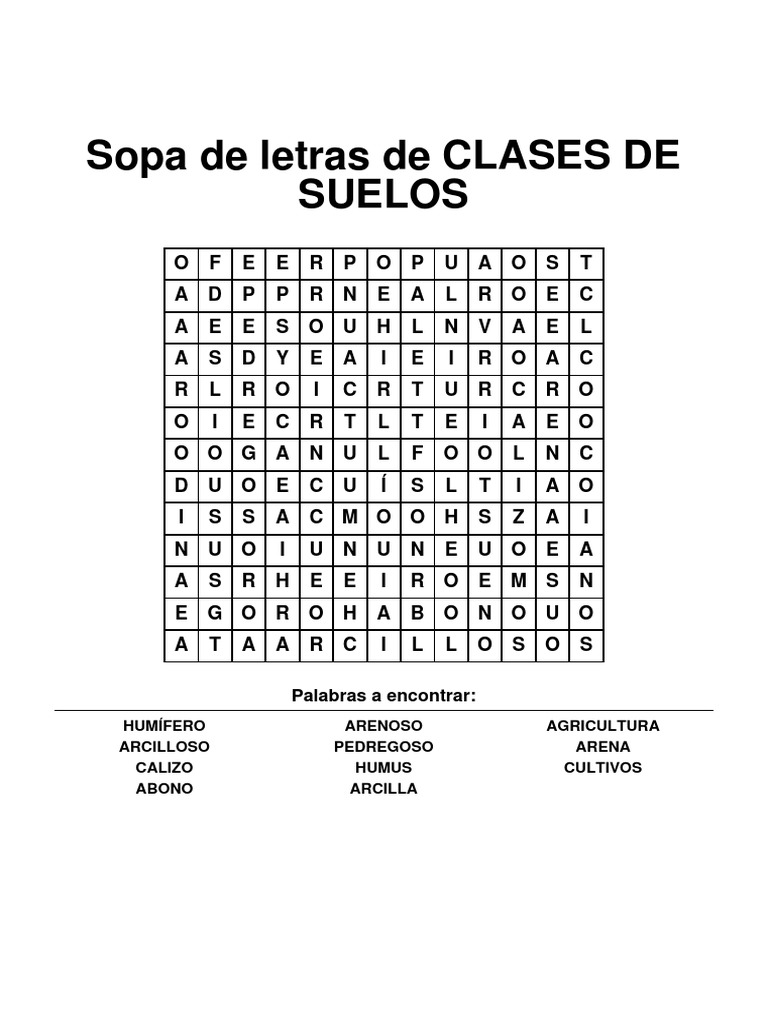 Sopa de Letras de Clases de Suelos
