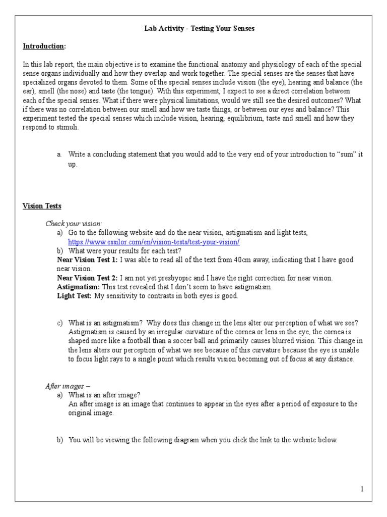 Senses Lab Activities For Online Lab | PDF | Senses | Olfaction