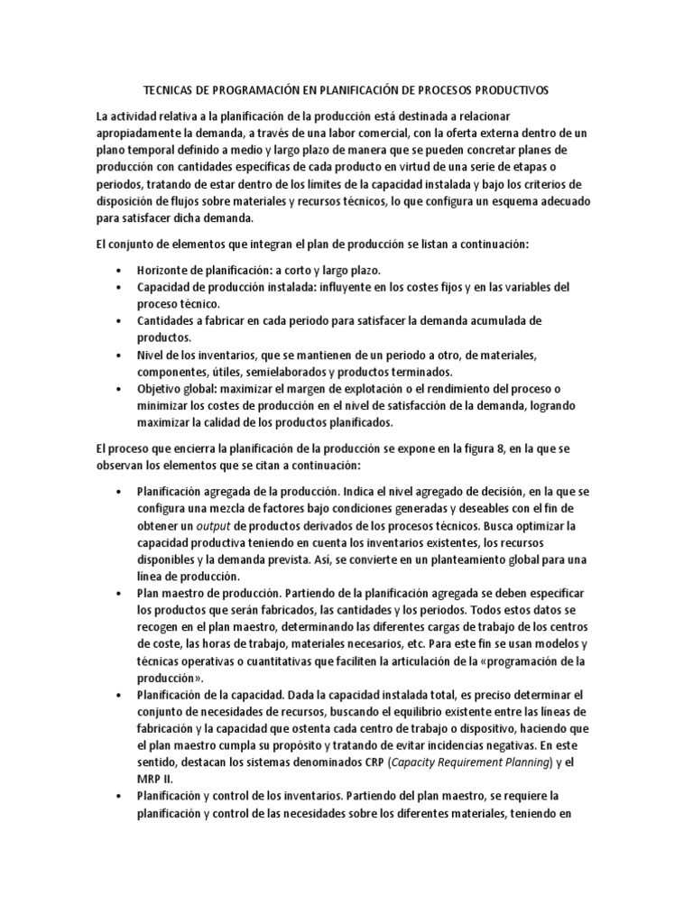 Tecnicas de Programación en Planificación de Procesos Productivos | PDF ...