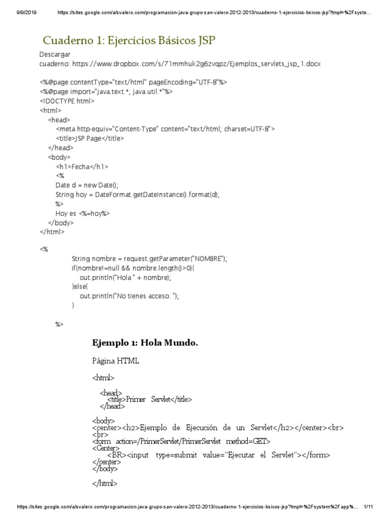 Ejercicios Basicos de JSP | PDF | Páginas del servidor Java | Plataforma Java