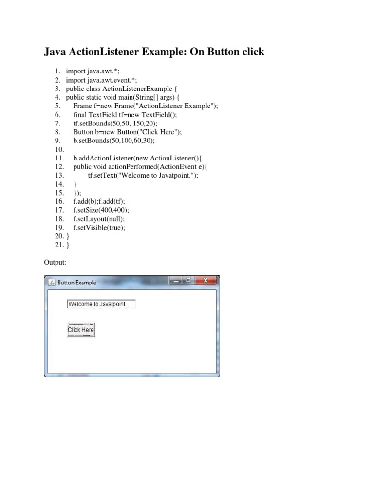 Java Actionlistener Example: On Button Click | PDF