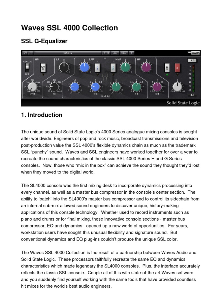 SSL 4000 G-Equalizer Manual | Equalization (Audio) | Acoustics