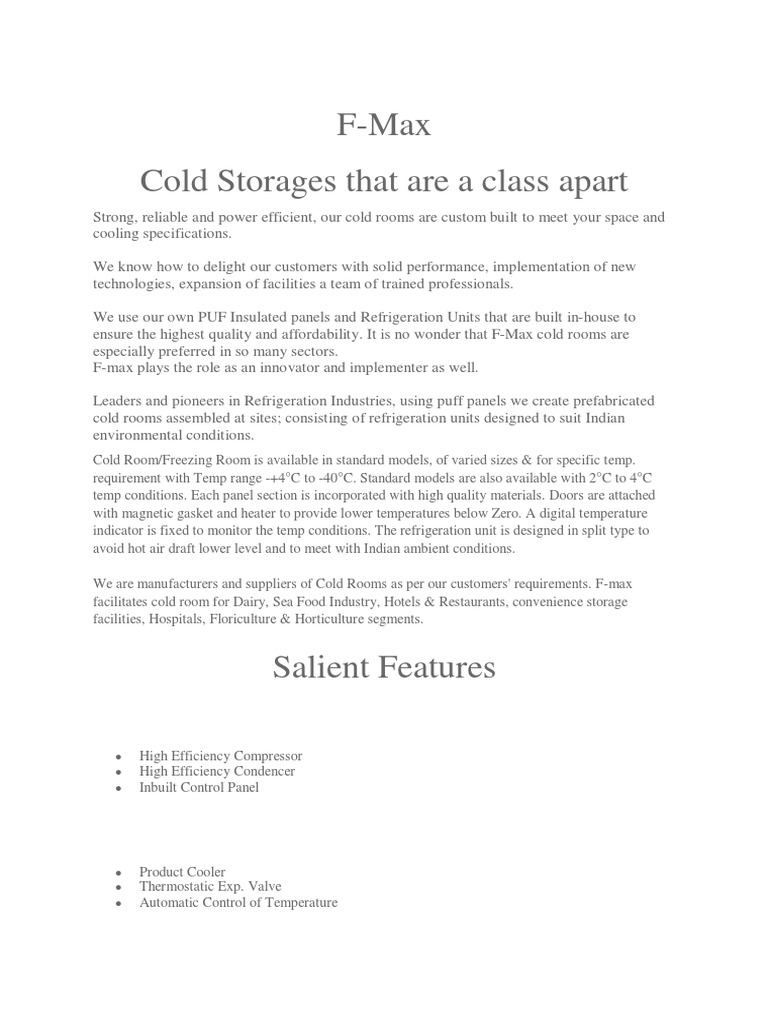 F-Max Cold Storage Solutions | PDF | Refrigeration | Door