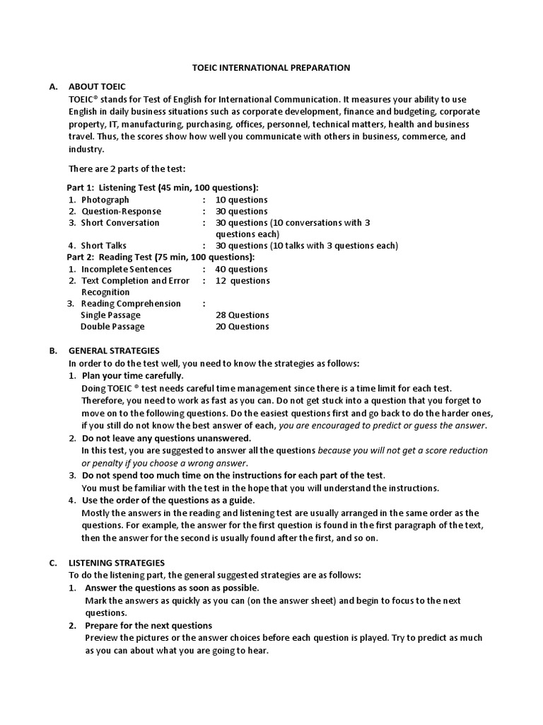 Toeic Preparation | PDF | Password | Reading Comprehension