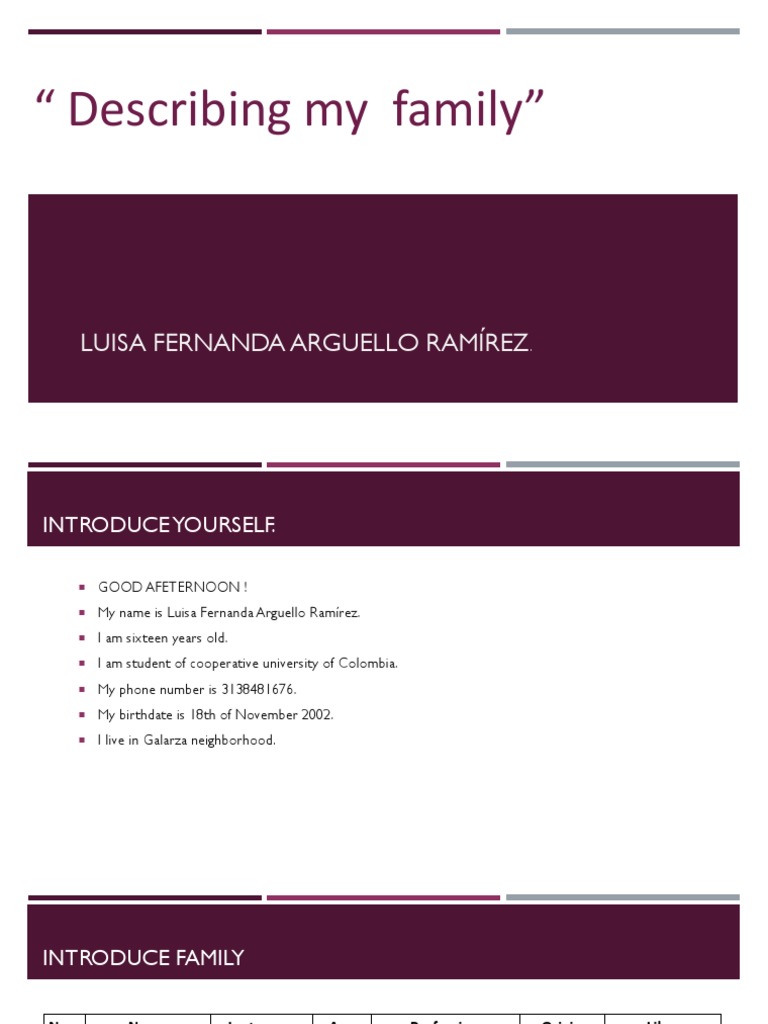 " Describing My Family": Luisa Fernanda Arguello Ramírez | PDF