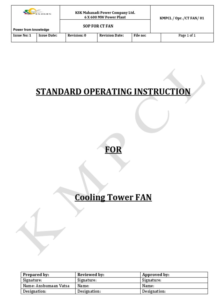 Standard Operating Instruction: Sop For CT Fan | PDF | Manufactured ...