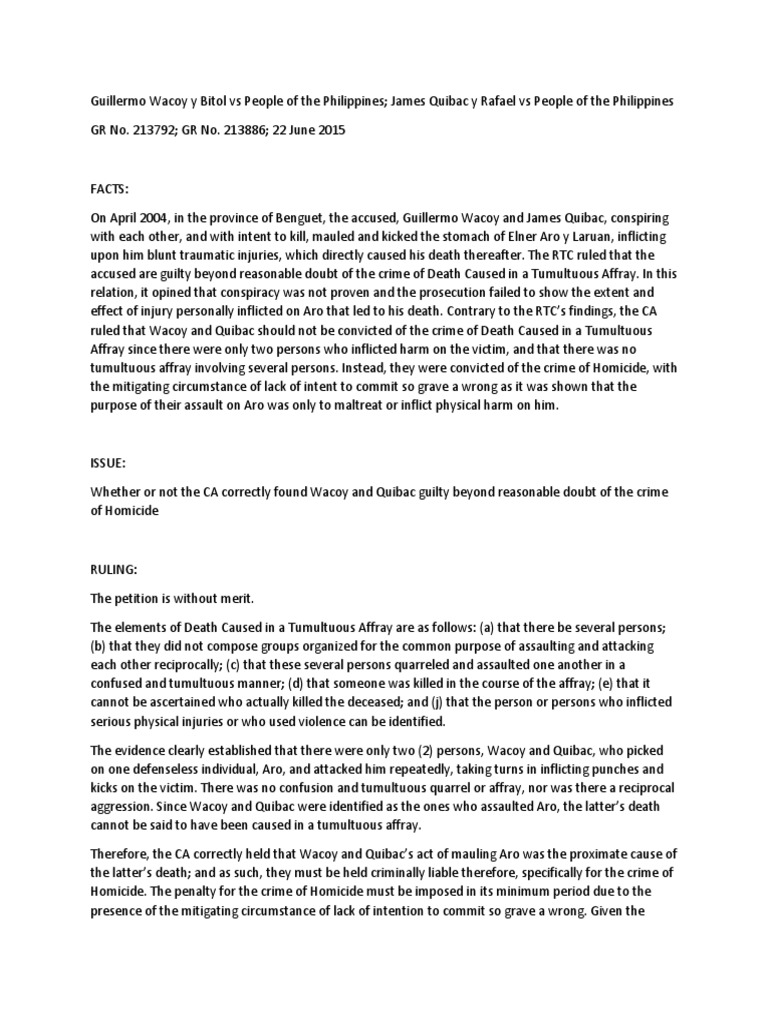 Guillermo Wacoy y Bitol Vs People of The Philippines | PDF | Assault | Deviance (Sociology)