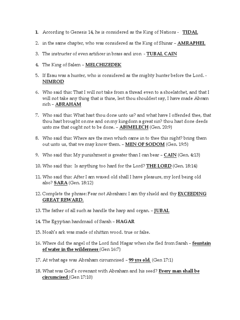 Bible Quiz Genesis | PDF