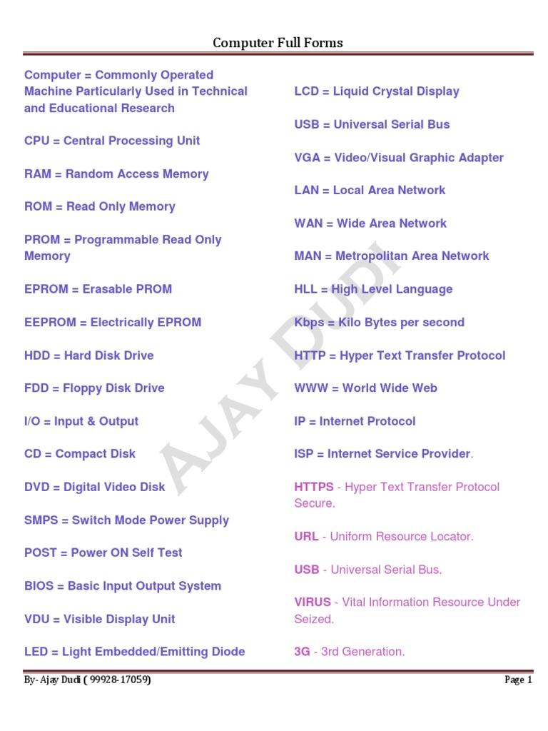 Computer Full Forms | PDF | General Packet Radio Service | Computer Network