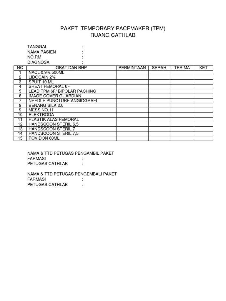 Form Paket TPM & Coro | PDF