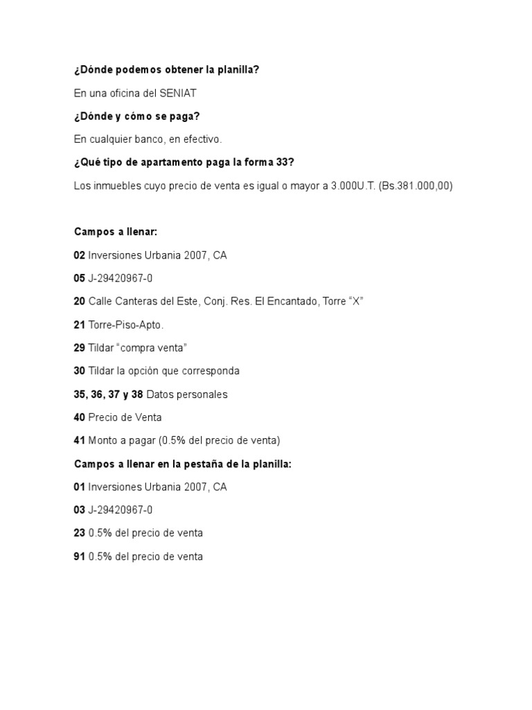 Instructivo para El Llenado de Forma 33 1 | PDF