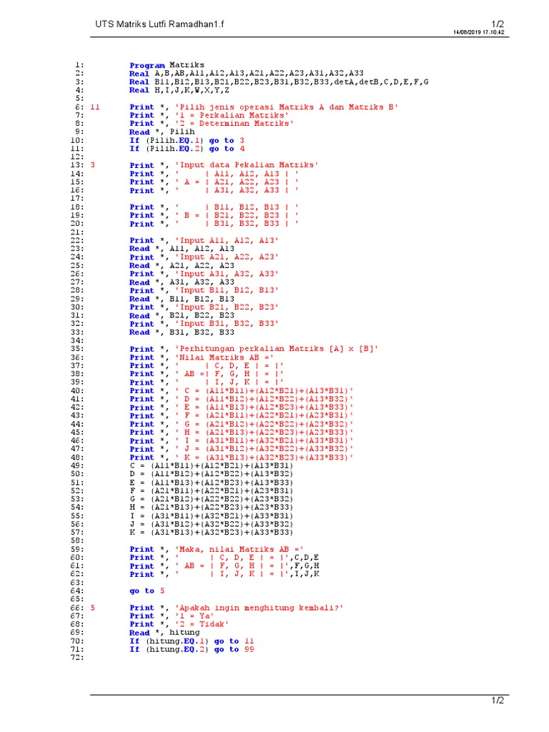 UTS Matriks Lutfi Ramadhan1 | PDF