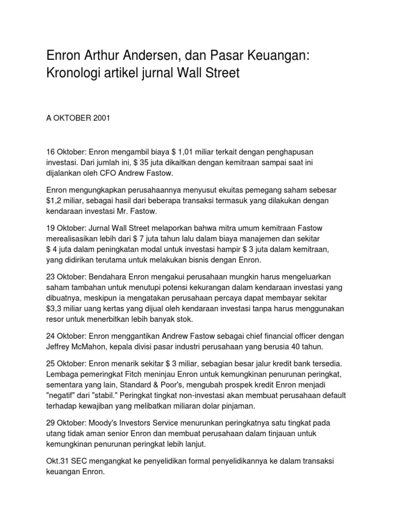 THE ENRON SCANDAL UNFOLDS: A CHRONOLOGY OF EVENTS ACCORDING TO WALL ...