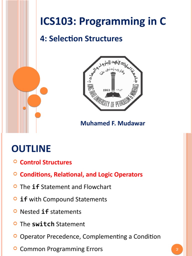 C Programming Selection Structures Pdf Control Flow Logic