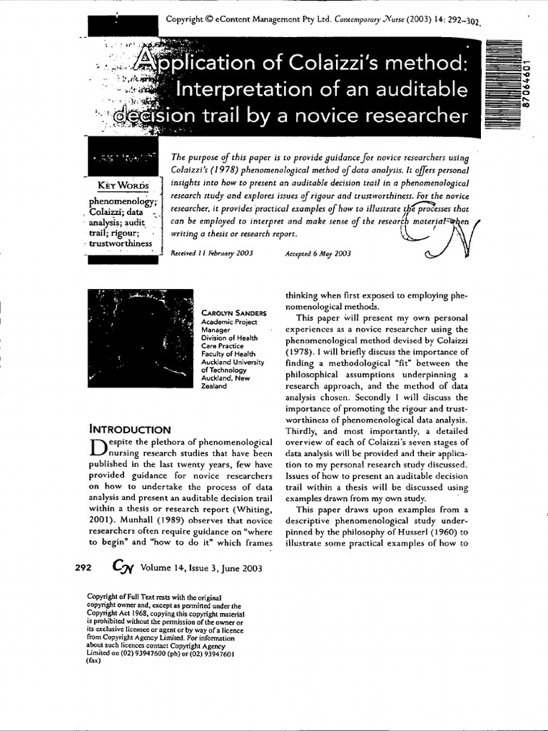 Sanders 2003 - Application of Colaizzi's Method | Spirituality ...