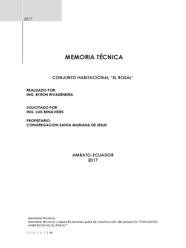 Memoria Tecnica Edificio El Rosario Ambato Ecuador - Ing Byron ...