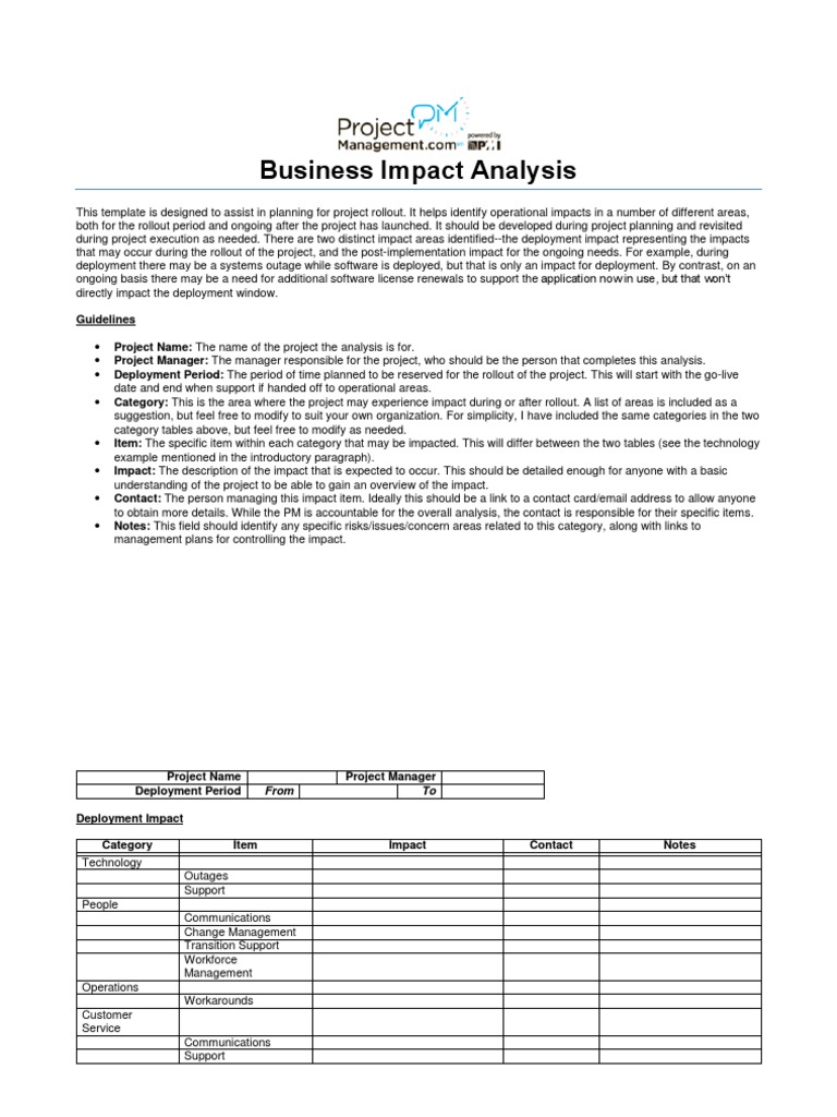 Bia Business Impact Analysis Template - Alberguepankotsi