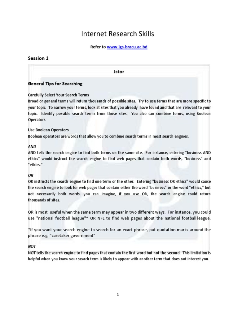 Internet Research Skills | PDF | Citation | Web Search Engine