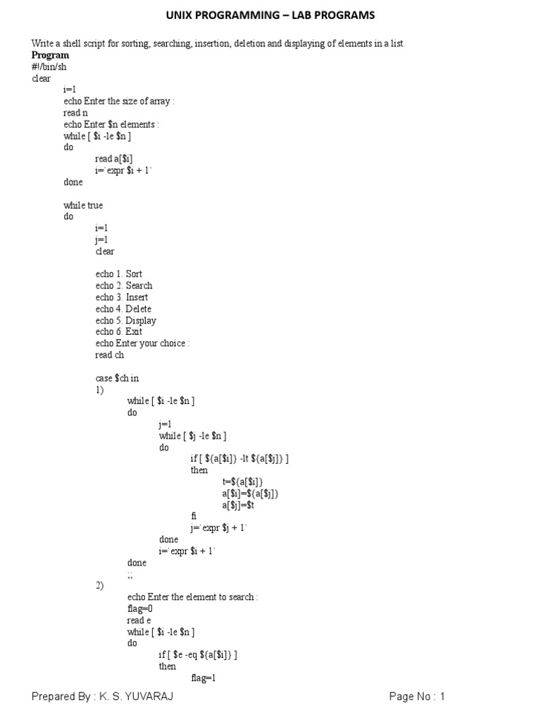 Unix Lap Shell Script Pdf Command Line Interface Filename