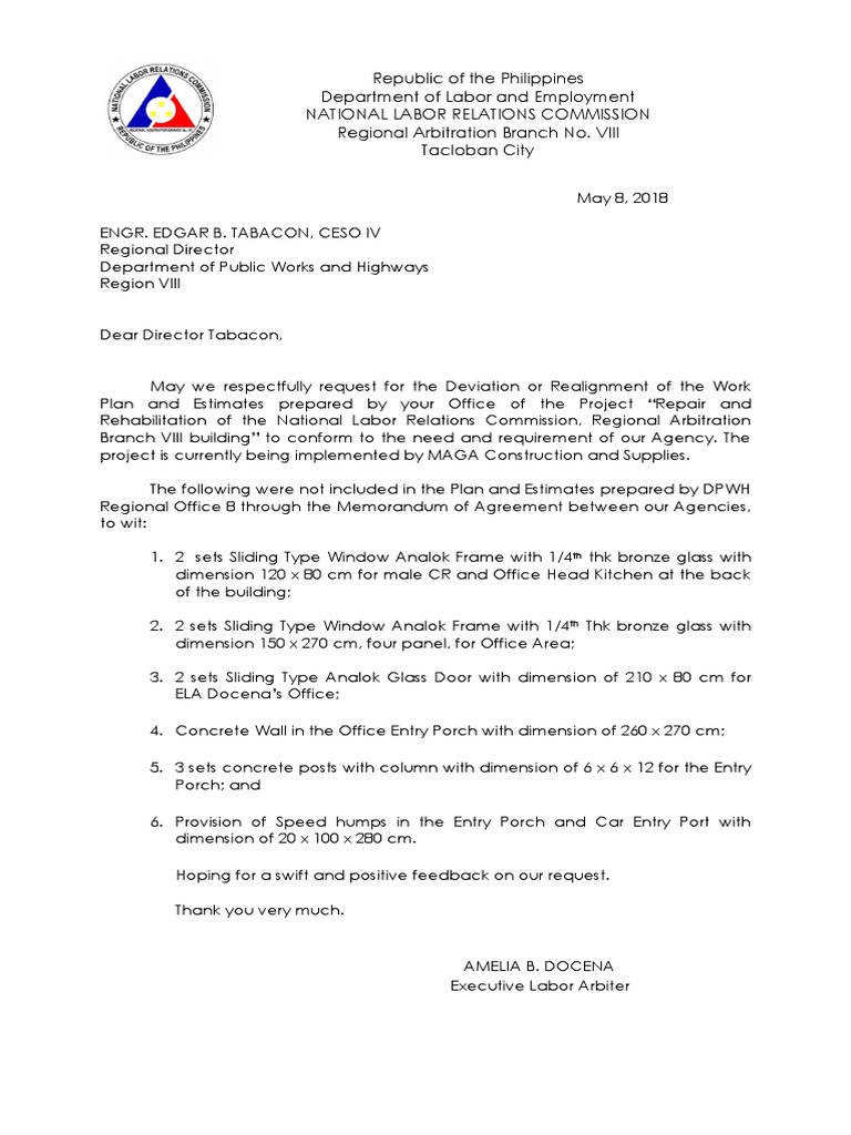 LETTER DPWH Work Deviation | PDF