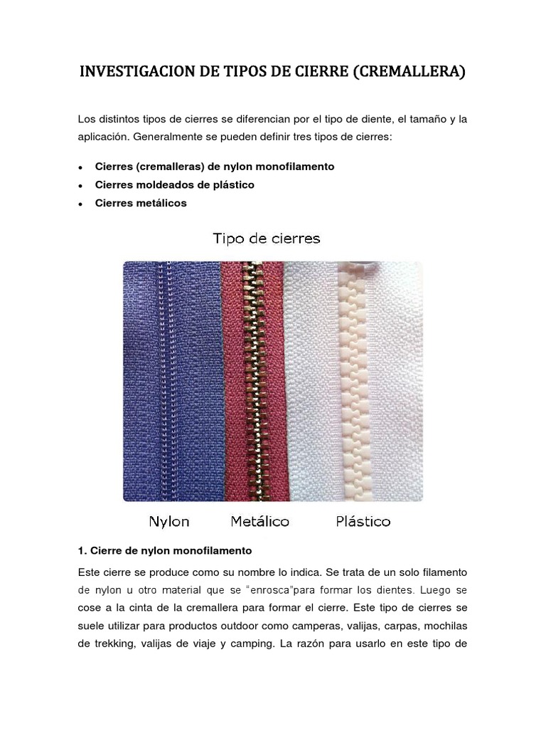 Investigacion de Tipos de Cierre | PDF | El plastico | Ropa