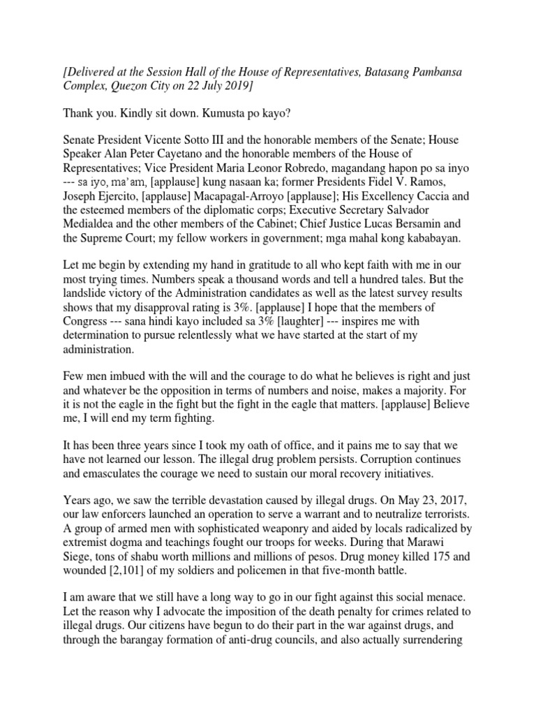 Delivered at The Session Hall of The House of Representatives, Batasang ...