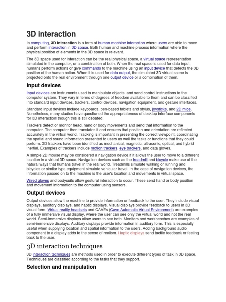 3D Interaction Techniques | PDF | Alternate Reality | Virtual Reality