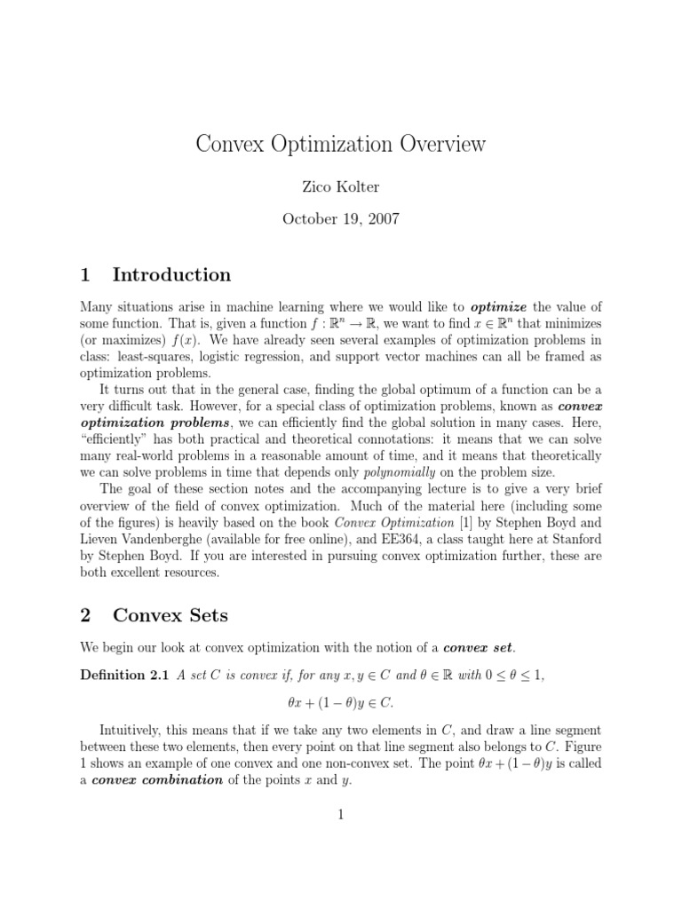 Convex Optimization Overview: Zico Kolter October 19, 2007 | PDF ...