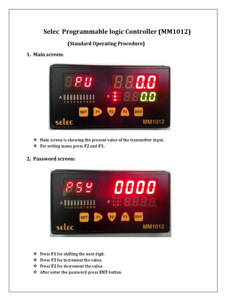 Selec Programmable Logic Controller (MM1012) : (Standard Operating Procedure) 1. Main Screen ...