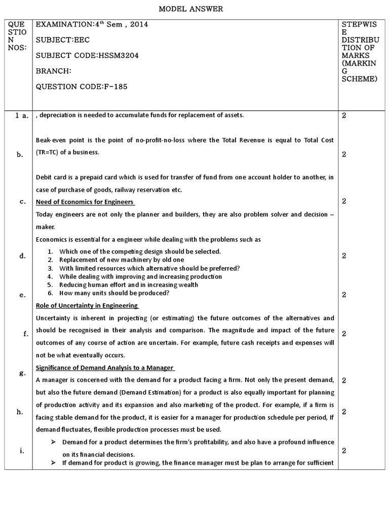 Model Answer Format | PDF | Internal Rate Of Return | Demand