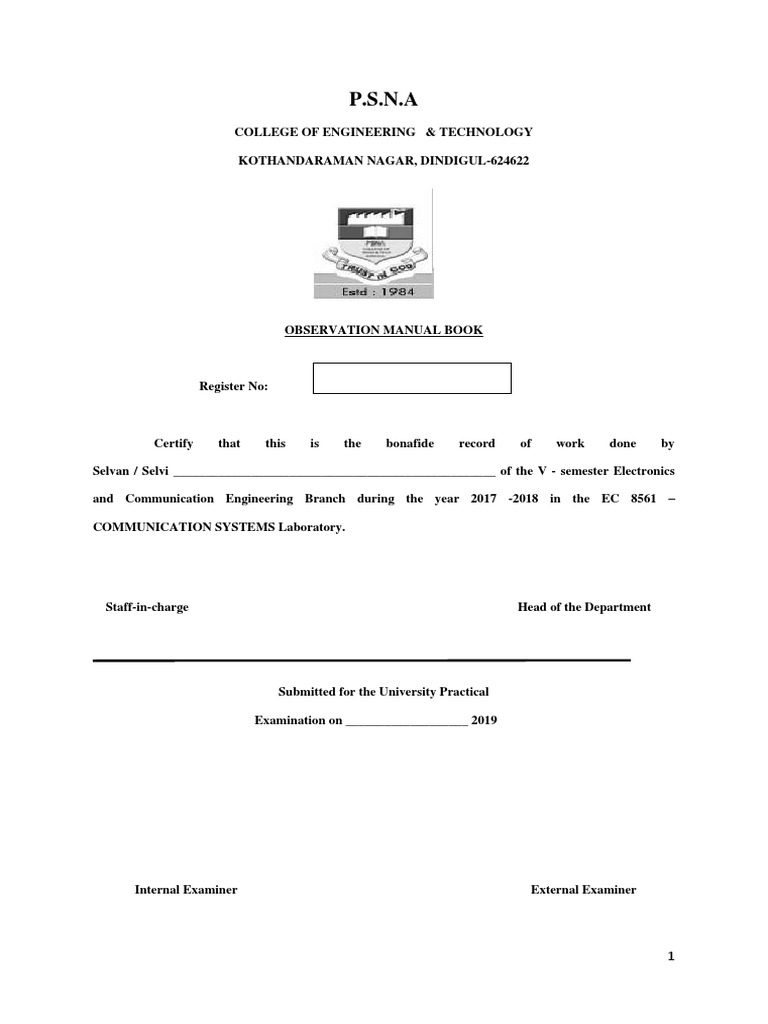 Communication Systems Lab Manual (Ec8561) 2019-2020 Odd | PDF | Frequency Modulation | Modulation