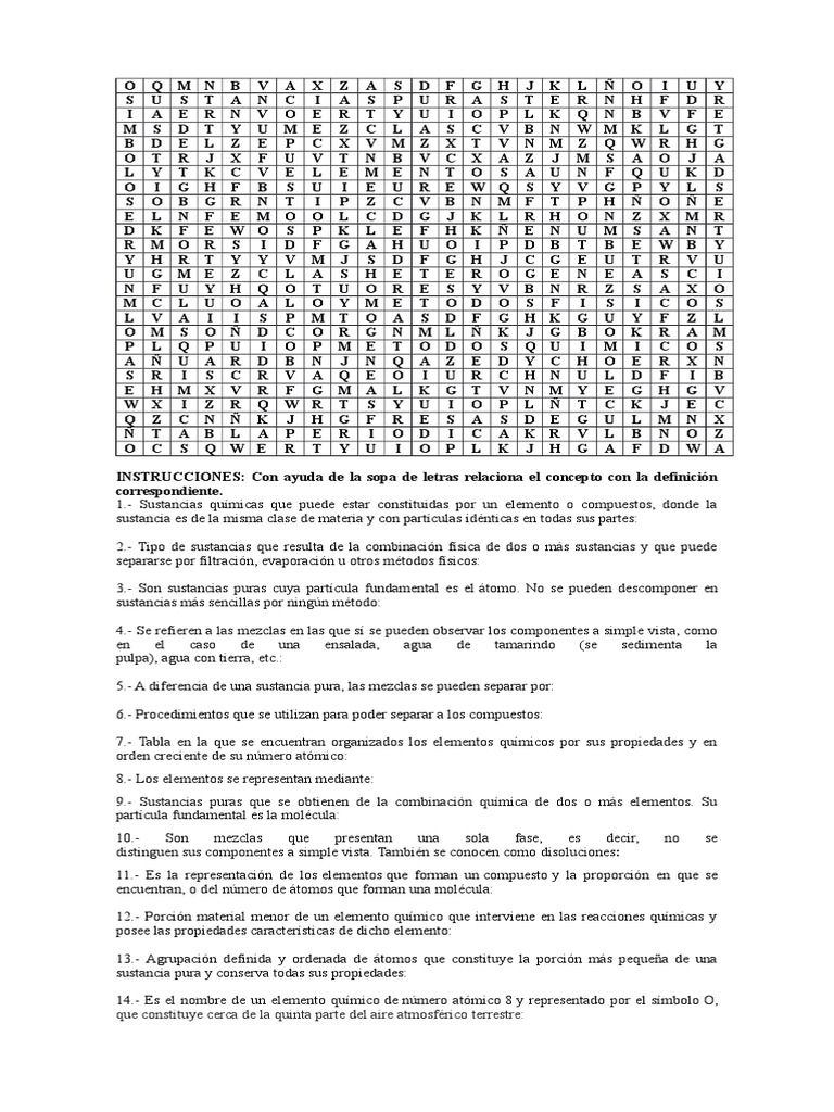 Sopa de Letras | PDF | Sustancias químicas | Elementos químicos
