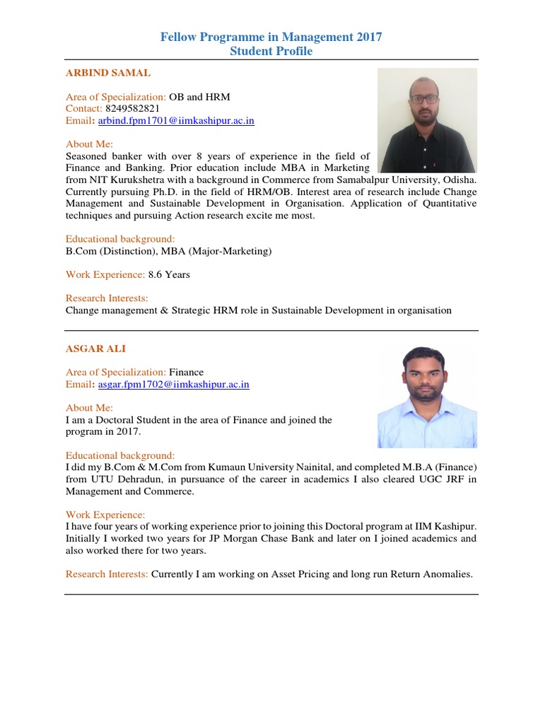 FPM 2017 Batch Profile | PDF | Master Of Business Administration ...