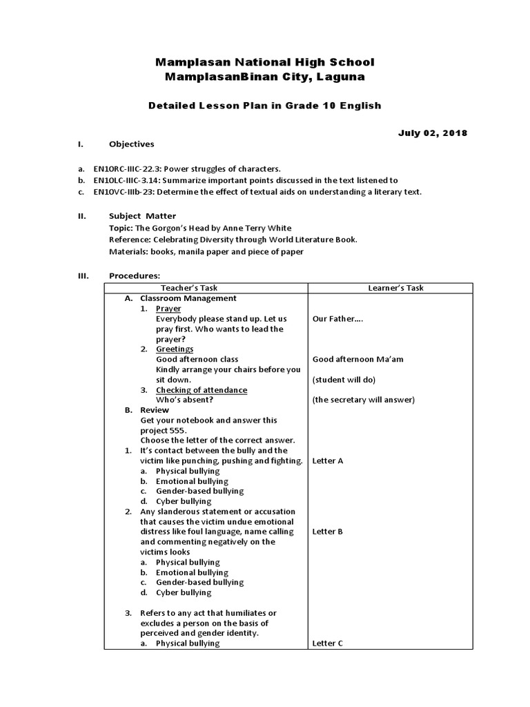 Lesson Plan 3 | PDF | Medusa | Lesson Plan