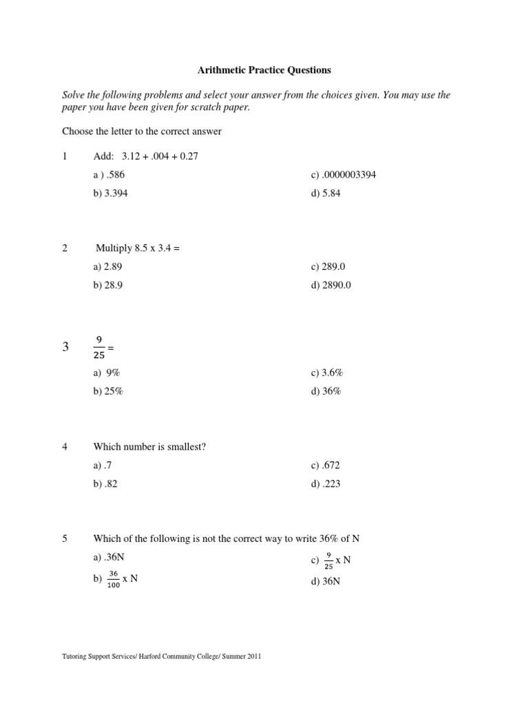 Arithmetic Practice Questions PDF | PDF | Arithmetic | Teaching Mathematics