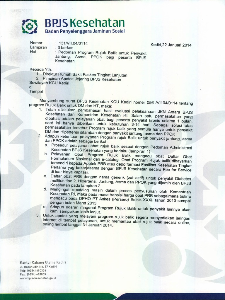Pedoman Rujuk Balik Obat BPJS Kesehatan | PDF